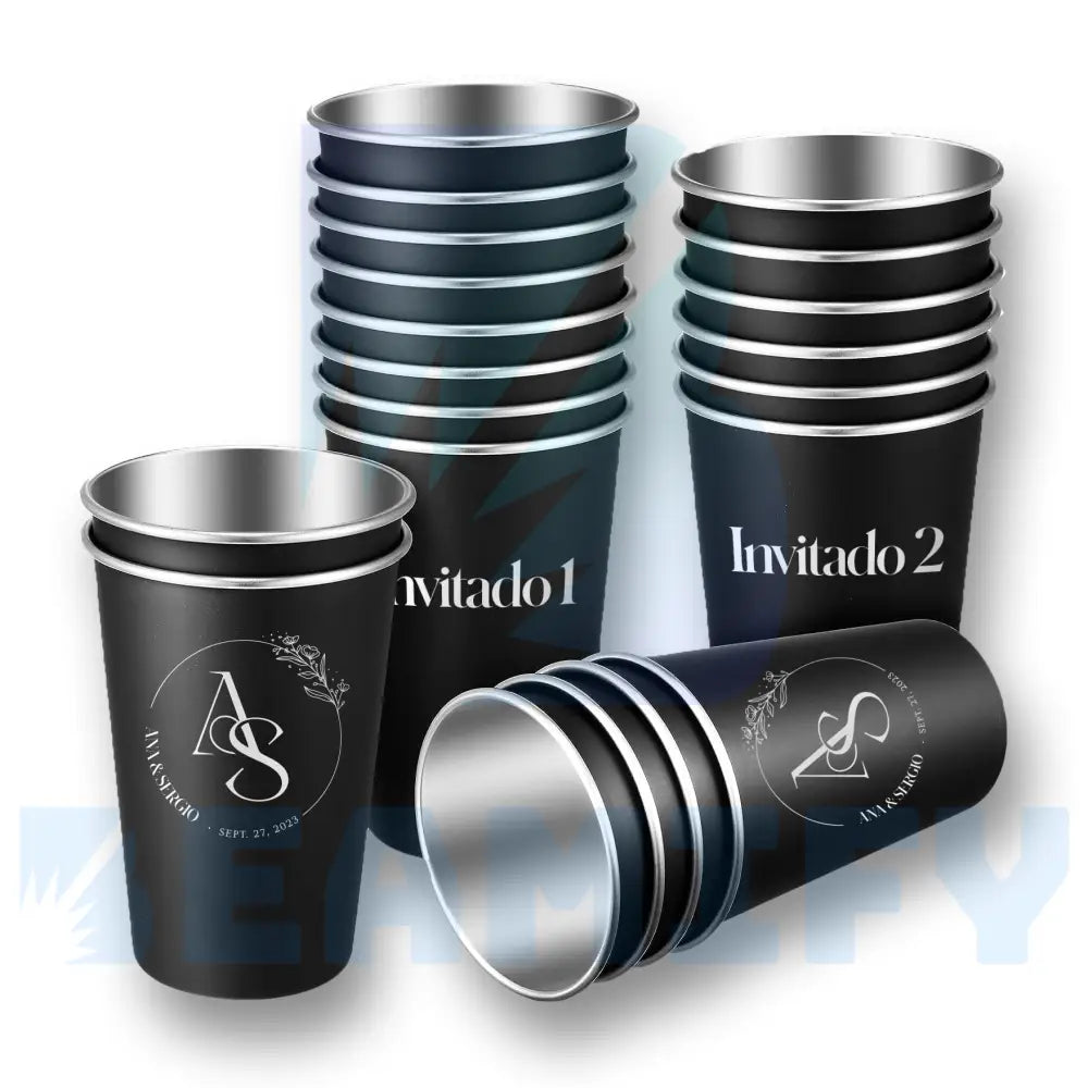 Vasos para fiesta de Acero Inoxidable Personalizados - Negro - 16 oz – beamifymx